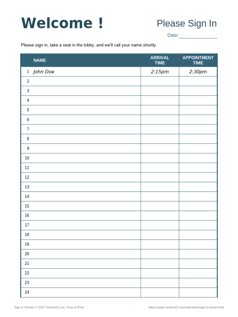 Appointment Sign in Sheet | PDF