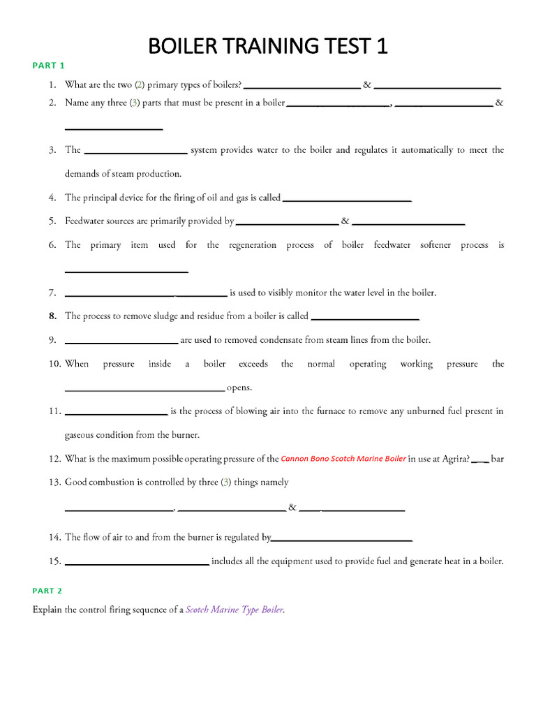 Boiler Trainee Test 1 | PDF
