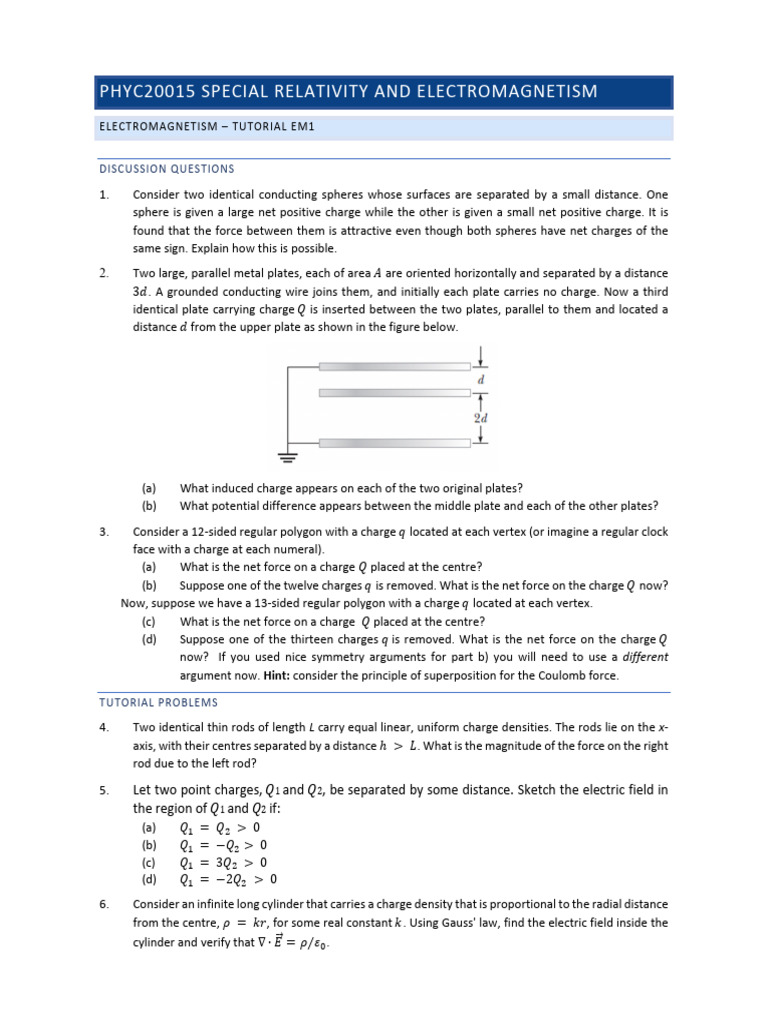 Special Relativity & Electromagnetism Tutorial | PDF | Electric Field | Sphere