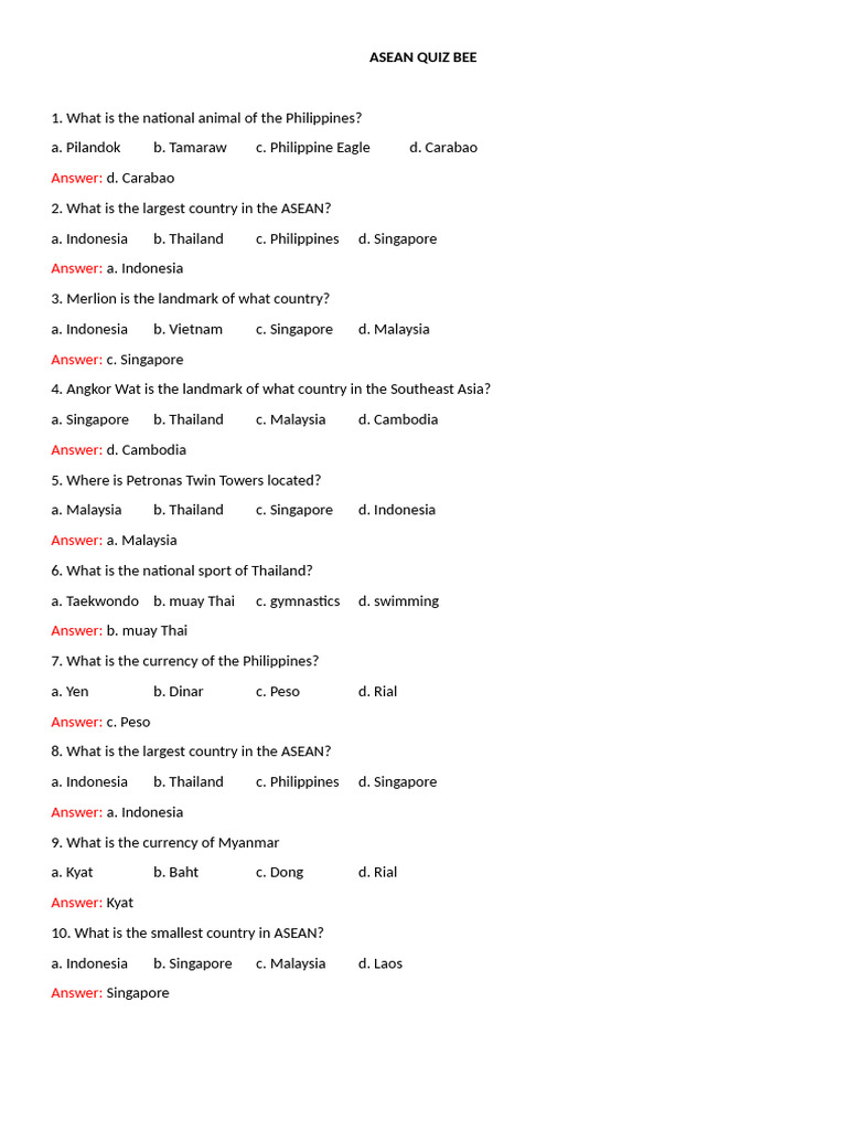 Asean Quiz Bee | PDF