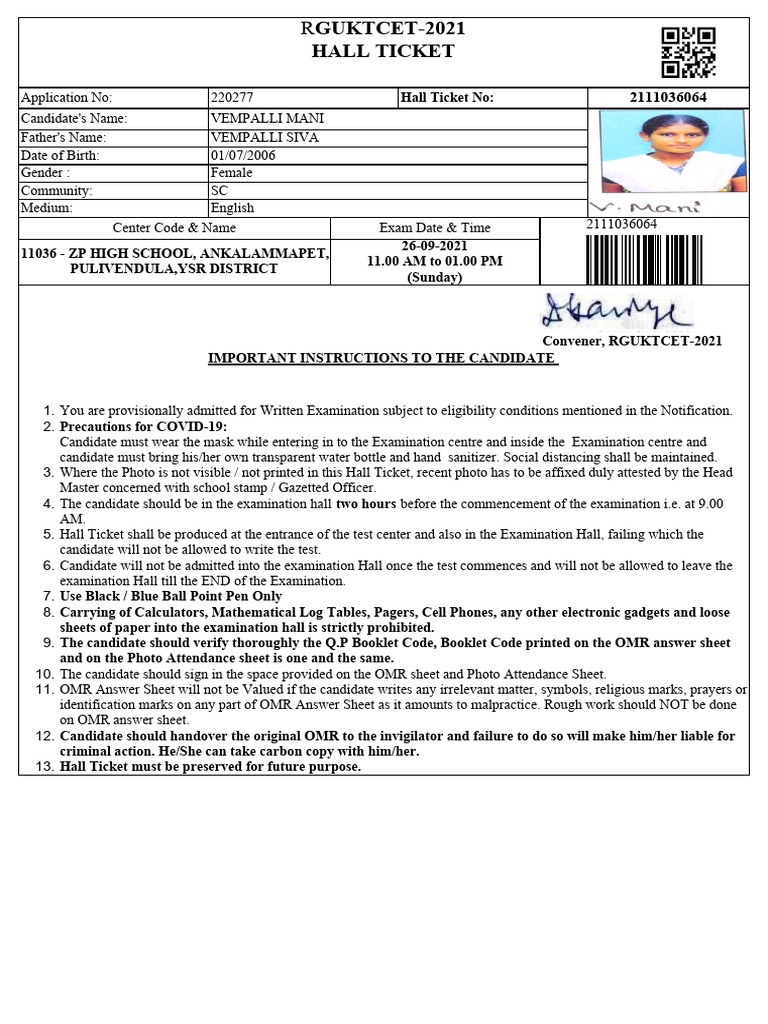 Important Instructions To The Candidate | PDF