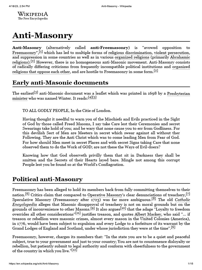 Anti-Masonry - Wikipedia | PDF | Freemasonry