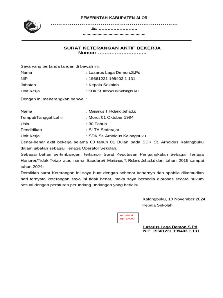 Format Surat PPPK Tahap 2 2024 | PDF