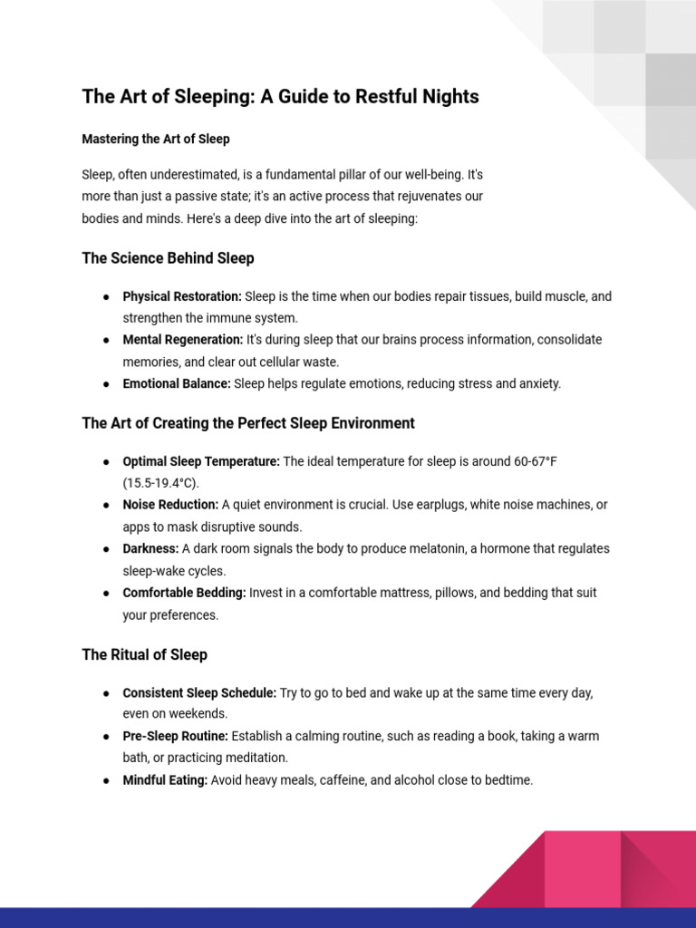 Art of Sleeping | PDF | Sleep | Physiology