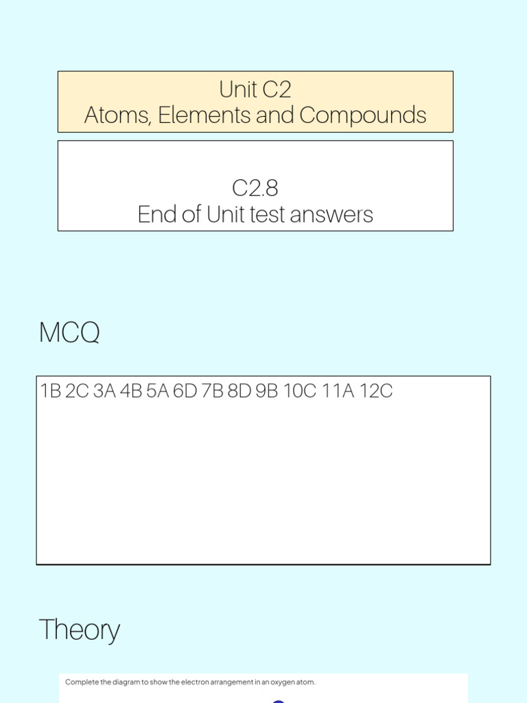 C2 Atoms, Elements & Compounds Test Answers | PDF