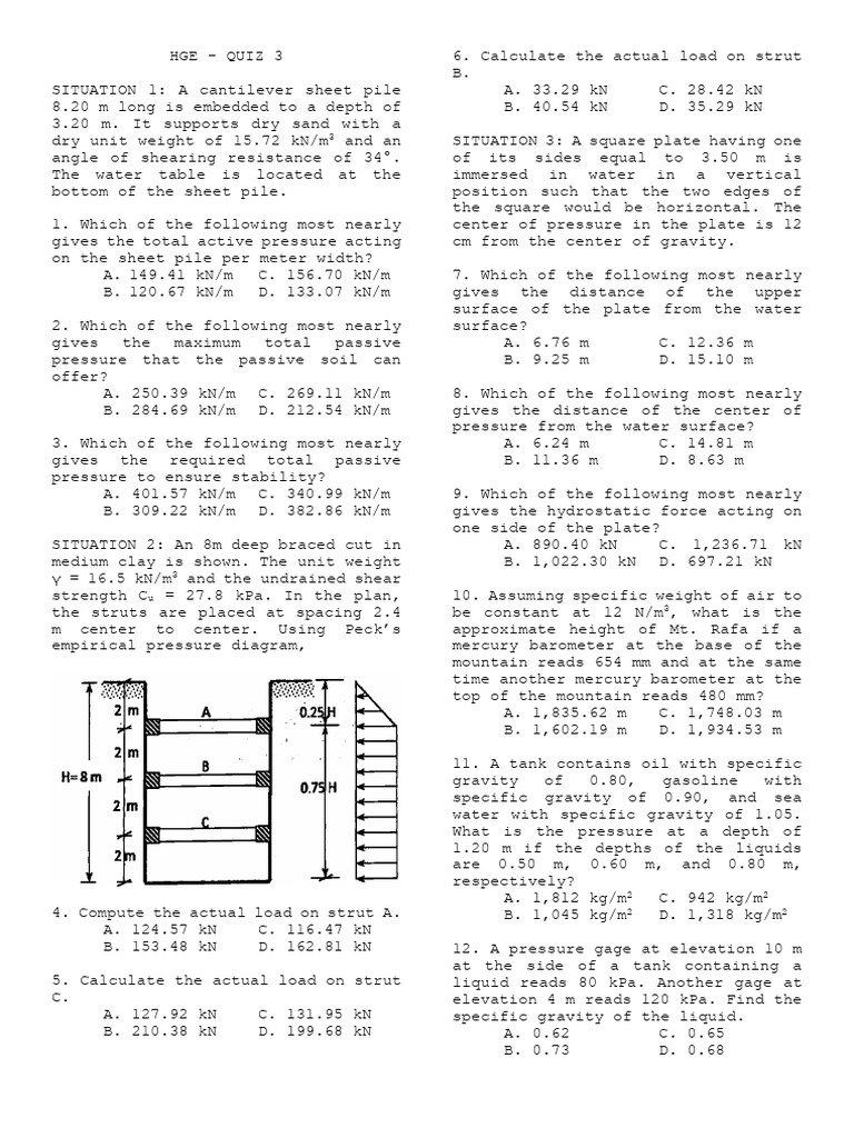 Quiz 3 Hge With Answers | PDF | Pressure | Force