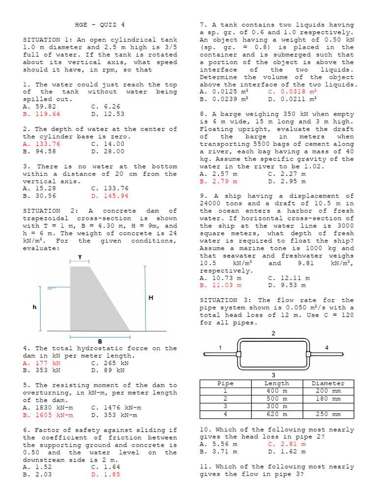 Quiz 4 Hge With Answers | PDF | Pressure | Mechanics
