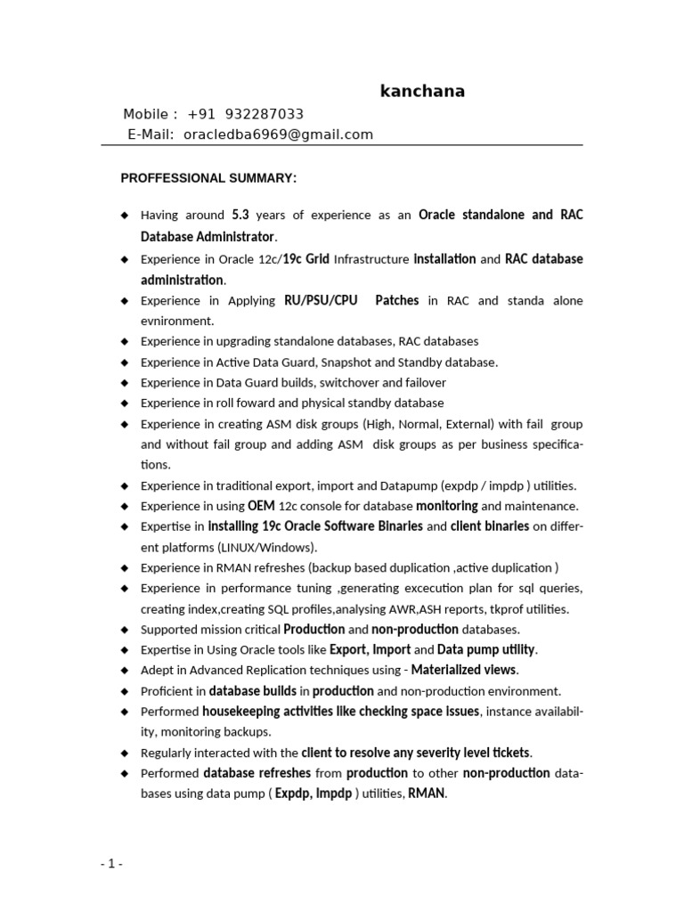 Oracle DBA Professional Profile | PDF | Databases | Backup