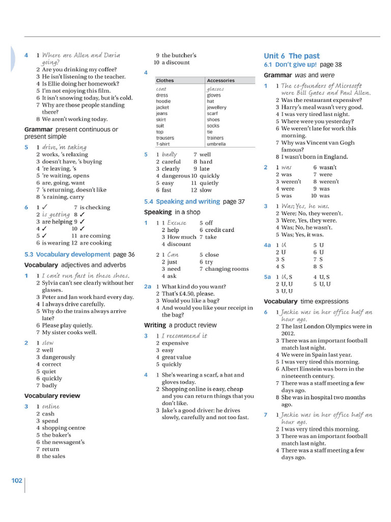 Navigate A2 WB Answer Key Unit 6 | PDF