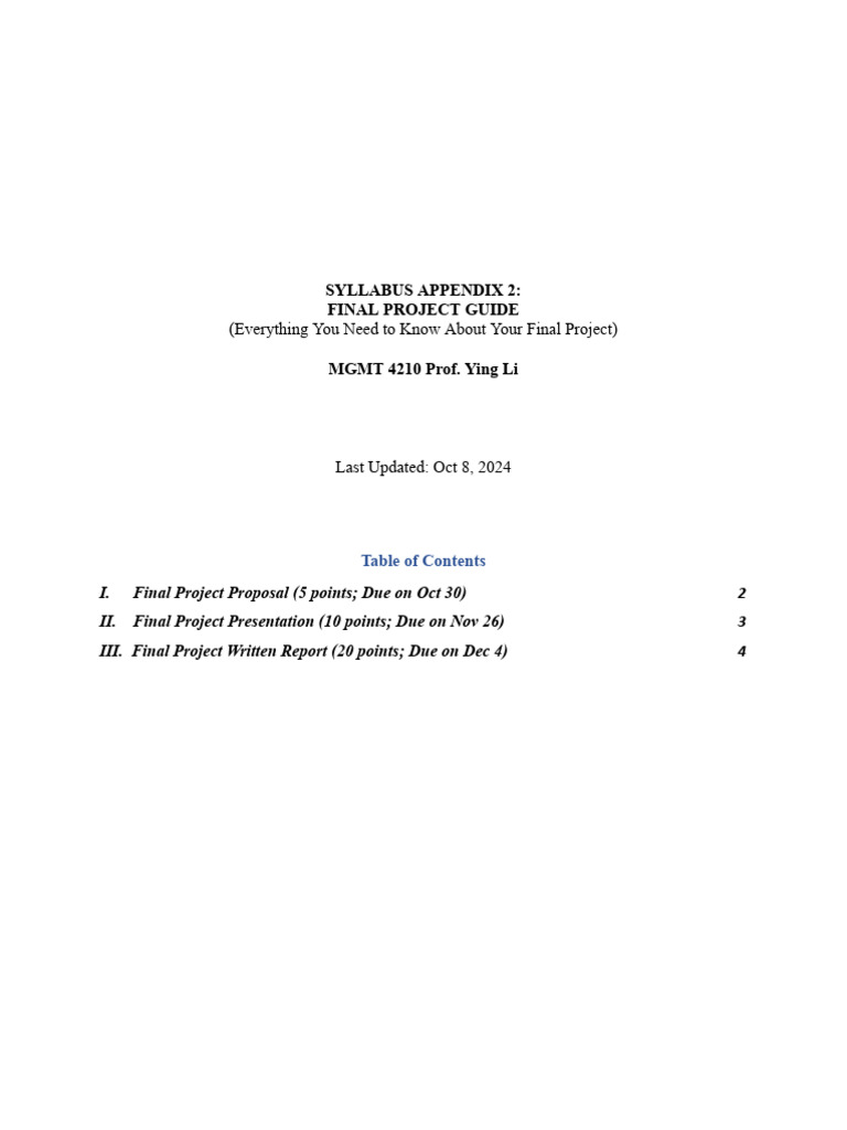 Syllabus Appendix 2 - Final Project Guide | PDF | Strategic Management ...