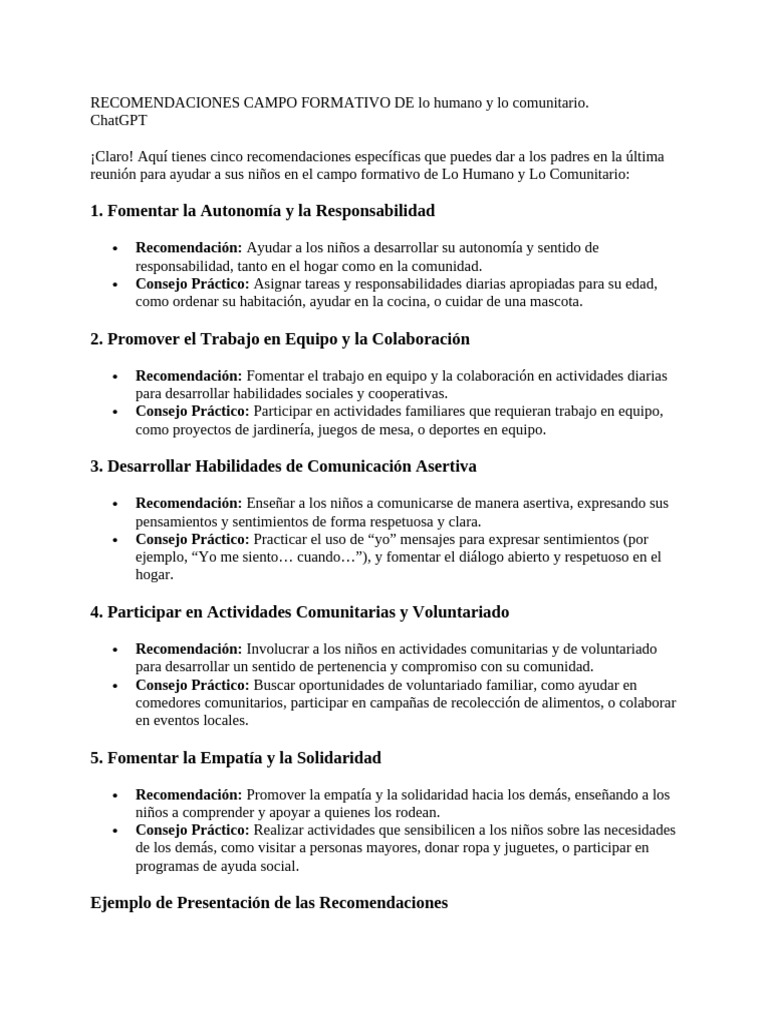 RECOMENDACIONES CAMPO FORMATIVO DE Lo Humano y Lo Comunitario | PDF | Empatía | Psicología Social