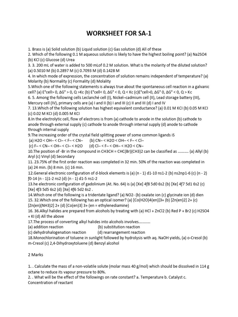WORKSHEET FOR SA-1 2023 | PDF | Cathode | Anode