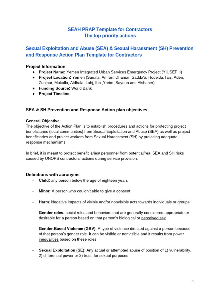 SEA & SH Prevention Plan for Contractors | PDF | Sexual Harassment ...