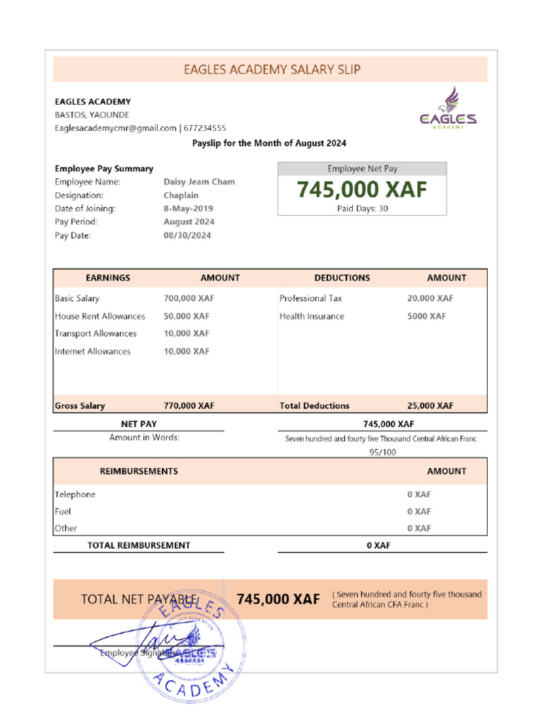 Payslip For August | PDF