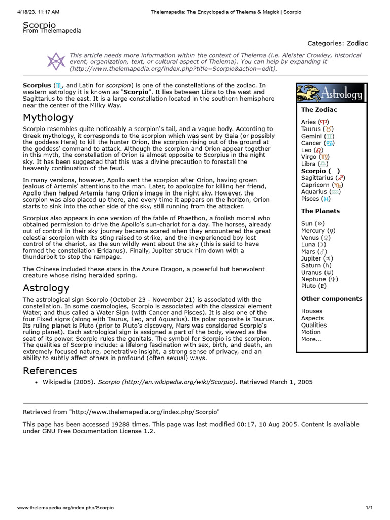 Thelemapedia - The Encyclopedia of Thelema & Magick Scorpio | PDF ...