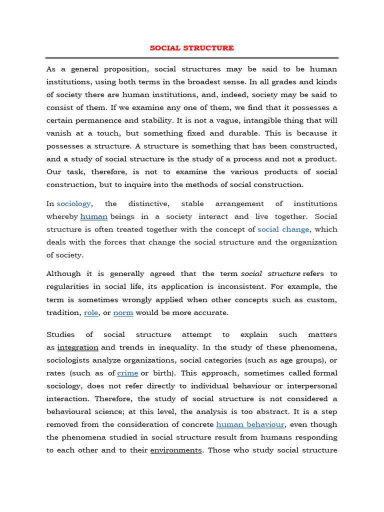 Unit-I. Models of Social Stracture | PDF | Social Structure | Society
