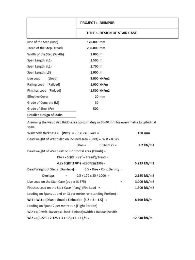 Stair Design Calculation | PDF | Stairs | Civil Engineering