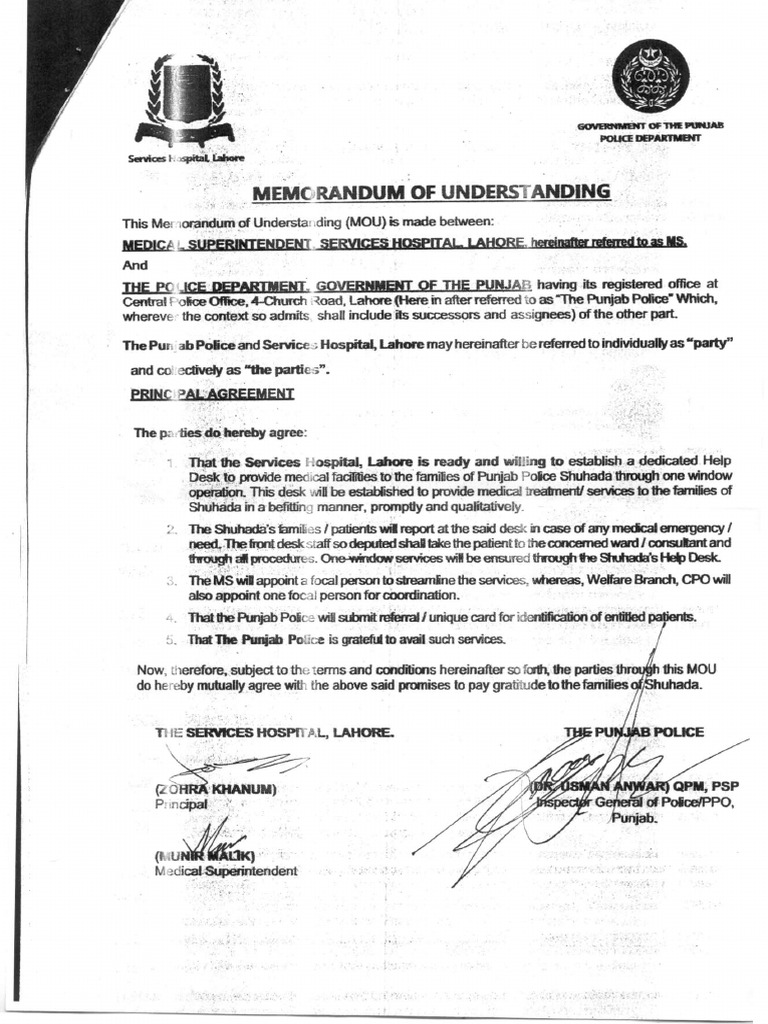 MoU With Services Hospital | PDF