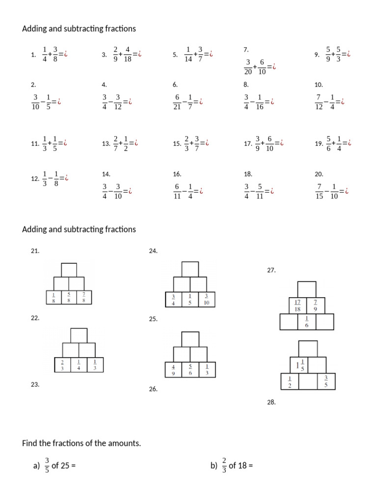 Adding and Subtracting Fractions Differentiated Worksheet 2 | PDF