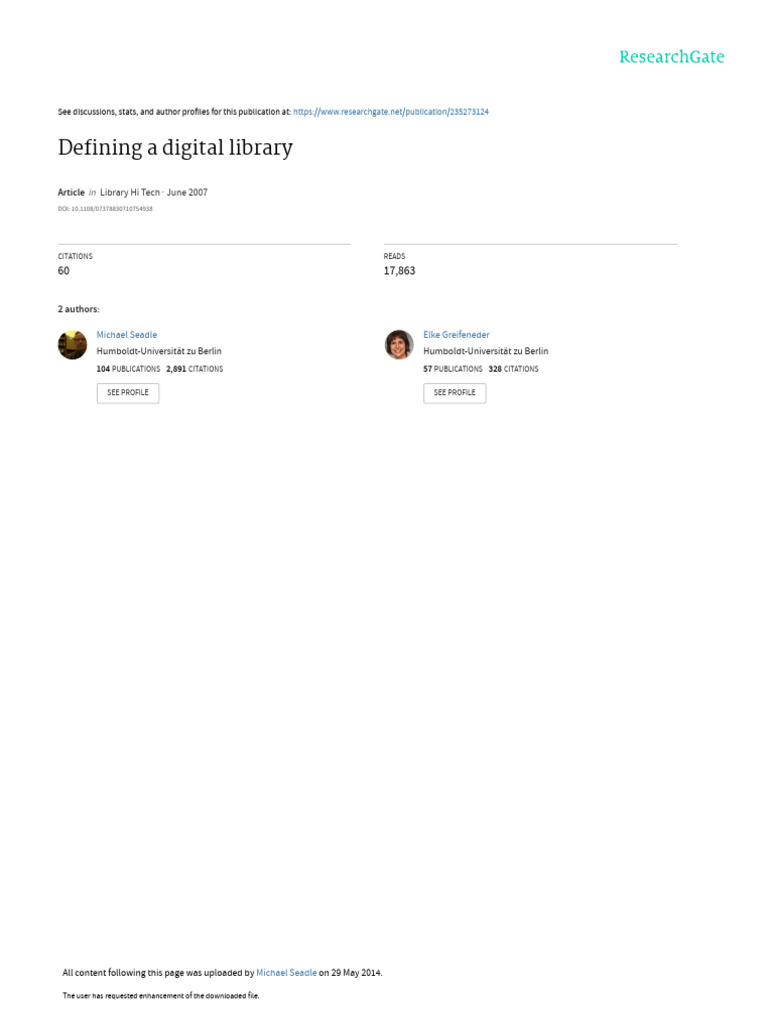 Defining A Digital Library | PDF | Digital Library | Libraries