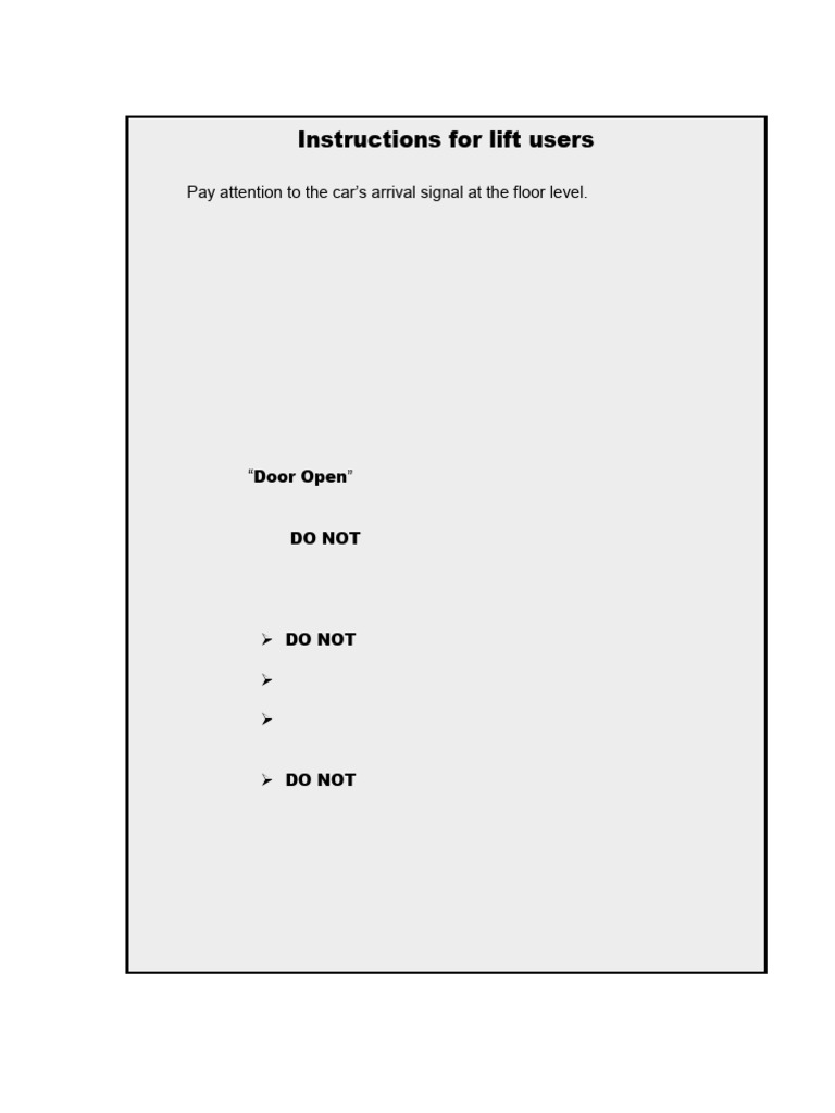 Instructions For Lift Users | PDF