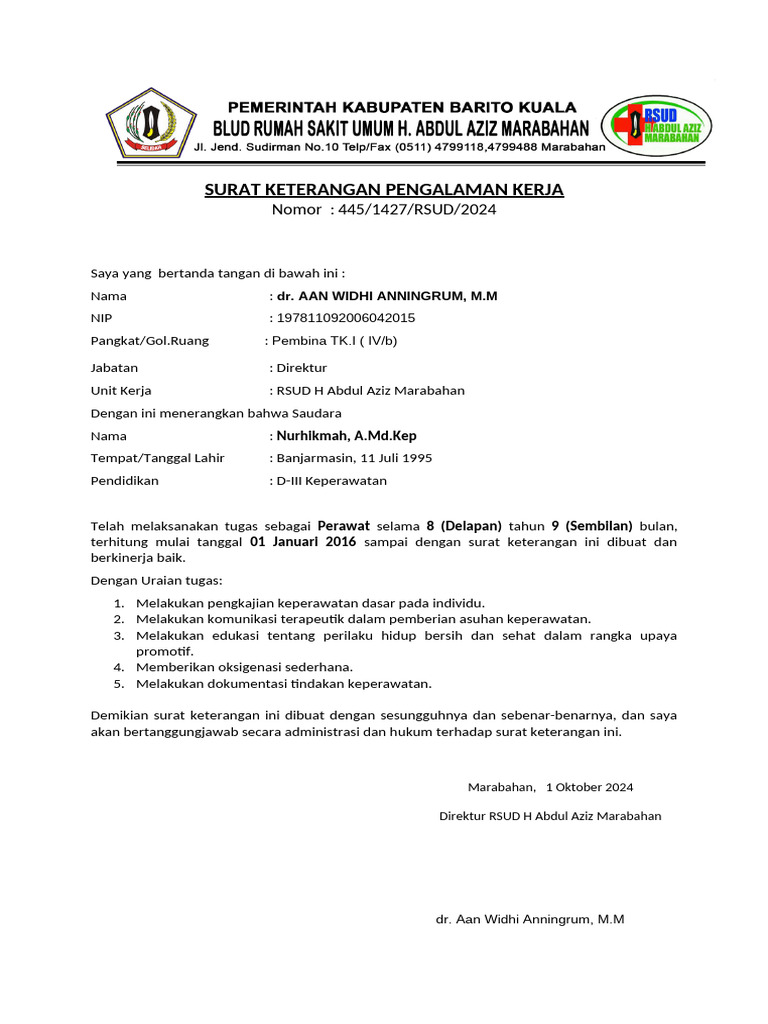 Format Surat PPPK 2024 Nurhikmah | PDF