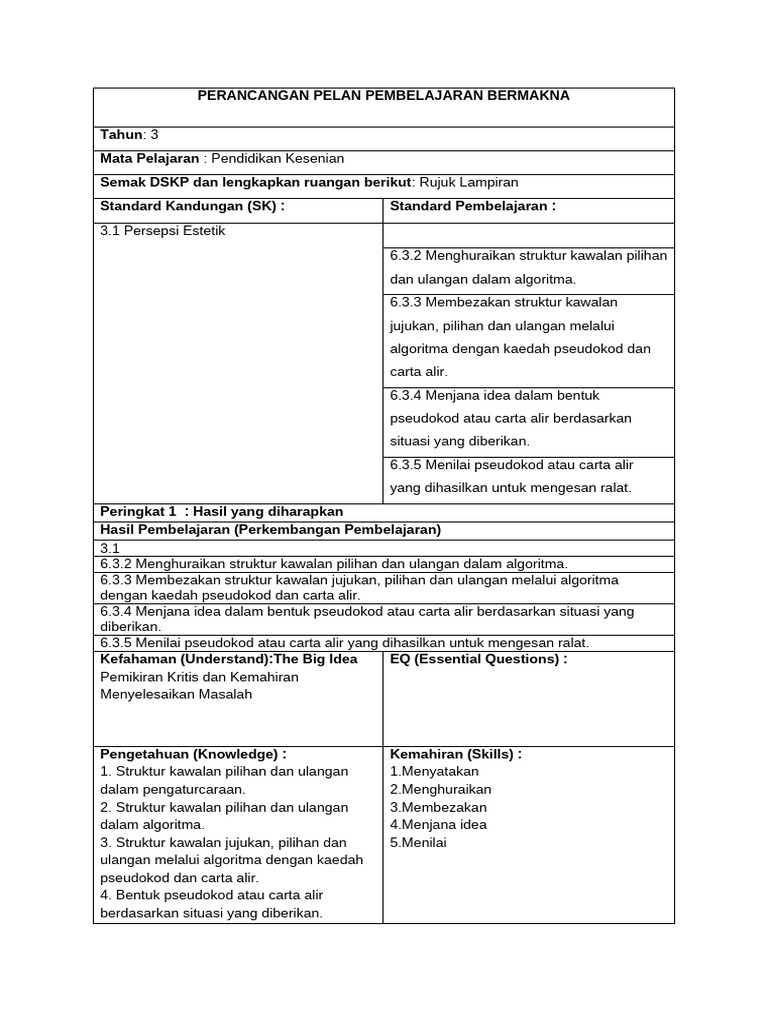 Contoh Template MERUNGKAI & MERANGKAI - Pedagogi Edup3123 | PDF