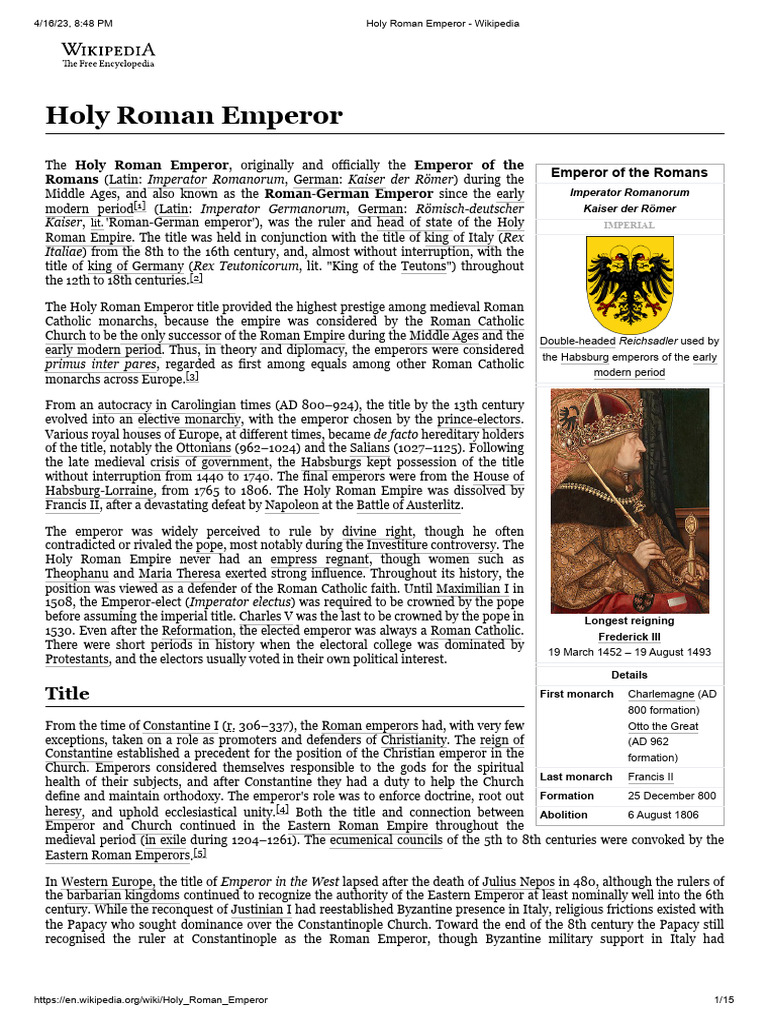 Holy Roman Emperor - Wikipedia | PDF | Holy Roman Emperor | Holy Roman ...