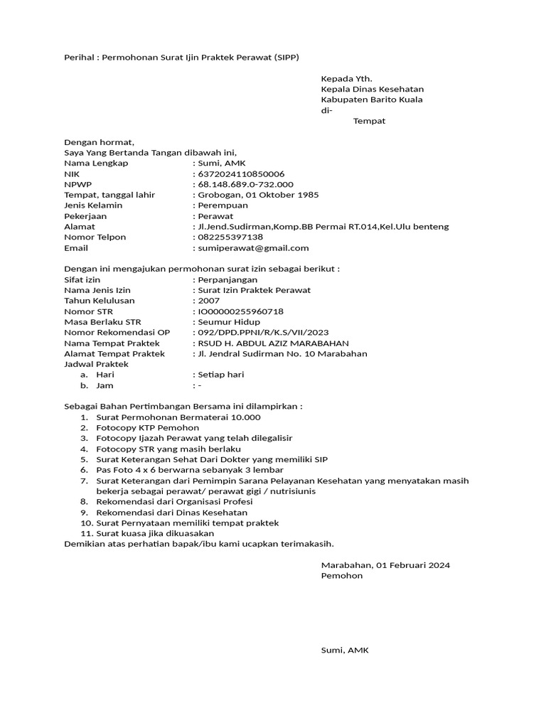 Surat Permohonan Sip Sumi | PDF