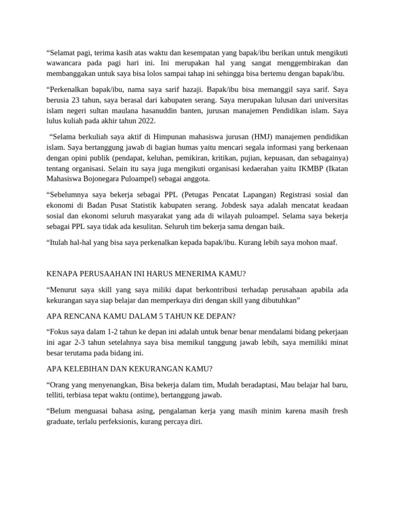 Wawancara Kerja di Mutualplus Global Resources | PDF