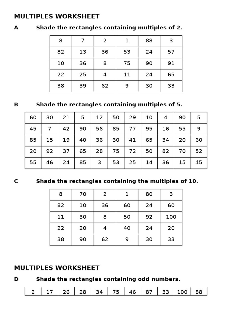 Lesson 1 Multiples Shading | PDF