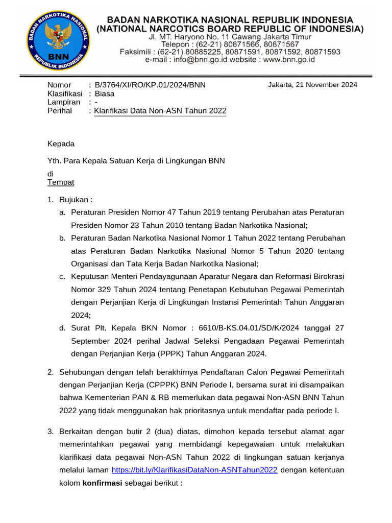 Surat-Klarifikasi Data Non-ASN Tahun 2022 | PDF