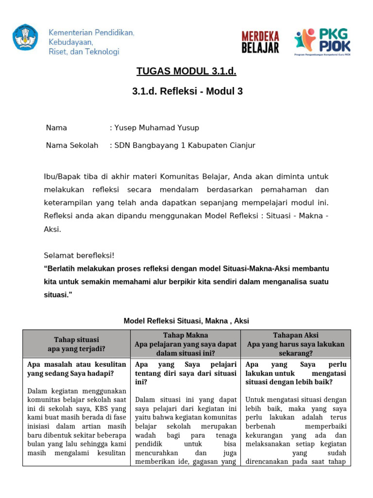 Tugas Modul 3 1 D Refleksi Modul 3 | PDF
