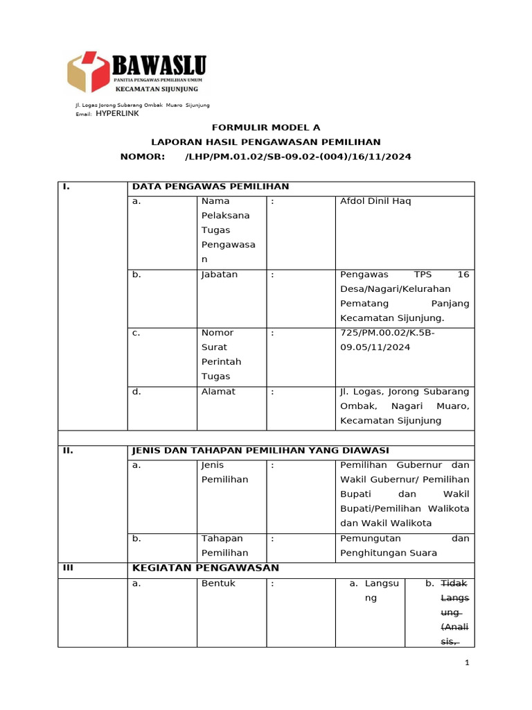 Formulir Model A PTPS 08 Nagari PMT Panjang Pilkada 2024 | PDF Formulir Model A PTPS 08 Nagari PMT Panjang Pilkada 2024 | PDF