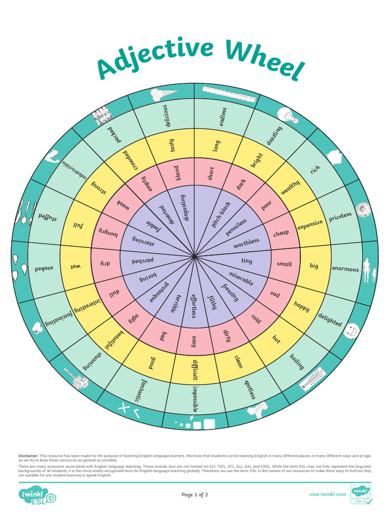 T e 2551420 Adjective Wheel For Extreme and Non Extreme Adjectives Kids ...