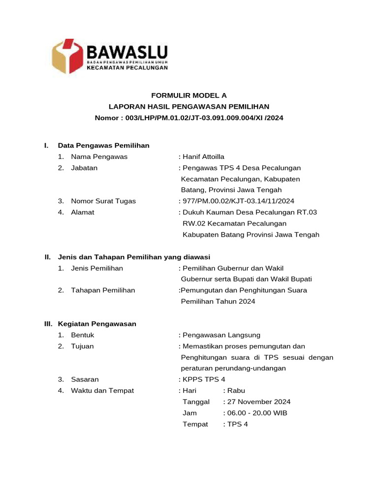 GWG - BWB - Form A Pemungutan Dan Perhitungan Suara Suara - Nomor 003-LHP-PM.01.02-JT-03.012.009 ...