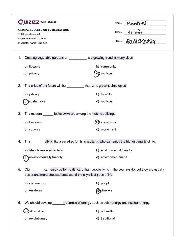 GLOBAL SUCCESS UNIT 3 REVIEW QUIZ - Quizizz | PDF | Transport | Natural ...
