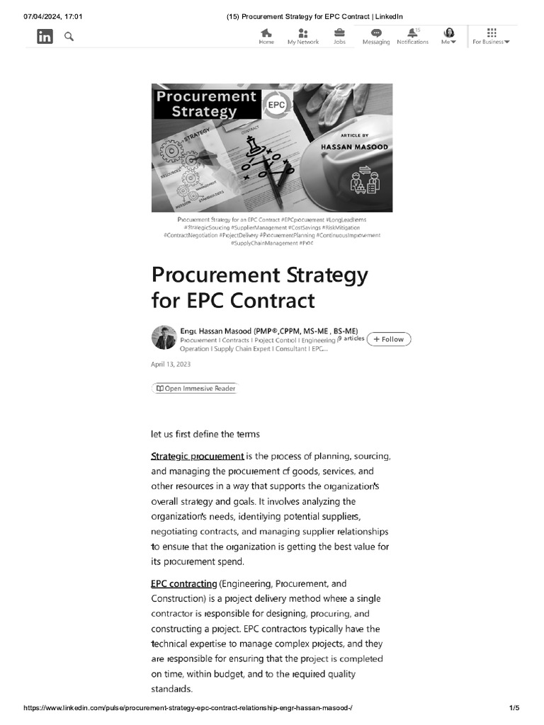 Procurement Strategy For EPC Contract - LinkedIn | PDF