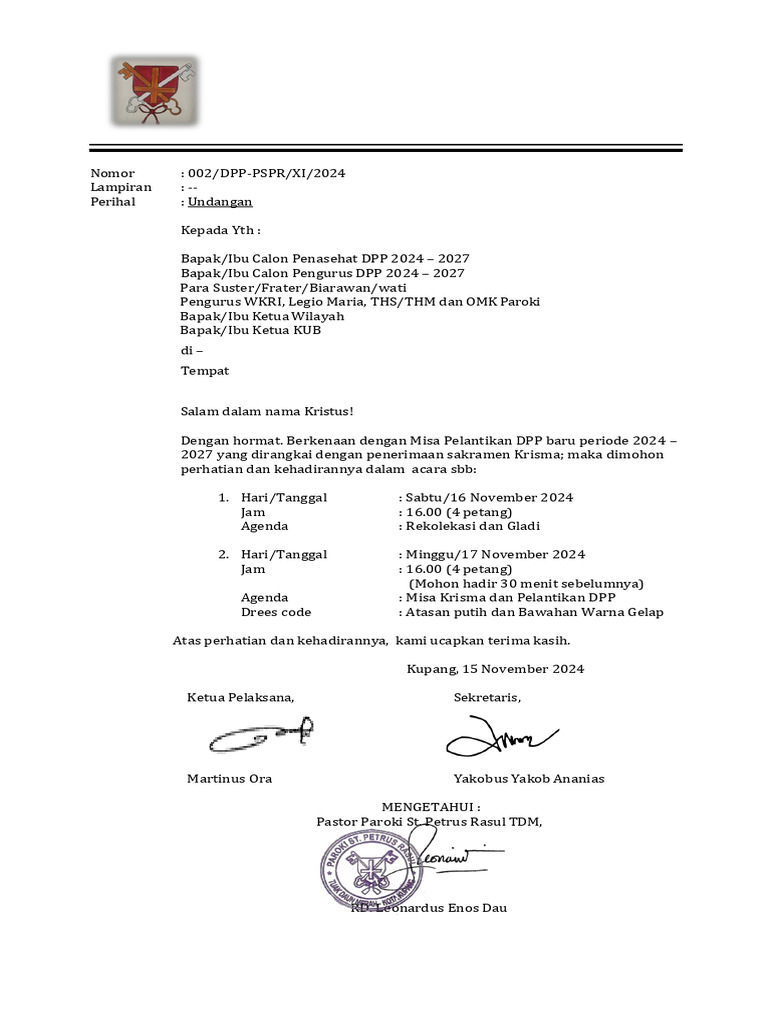 Surat 2024 New2 - Undangan Pelantikan | PDF