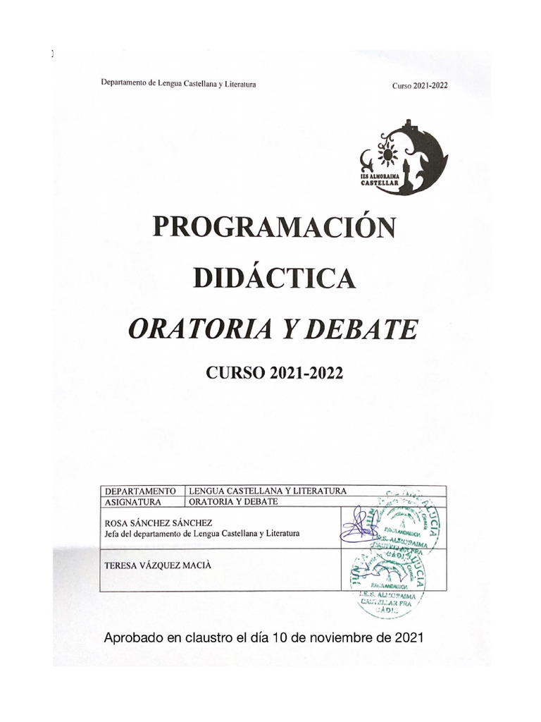 Progr. Oratoria y Debate 2021 22 | PDF | Aprendizaje | Plan de estudios