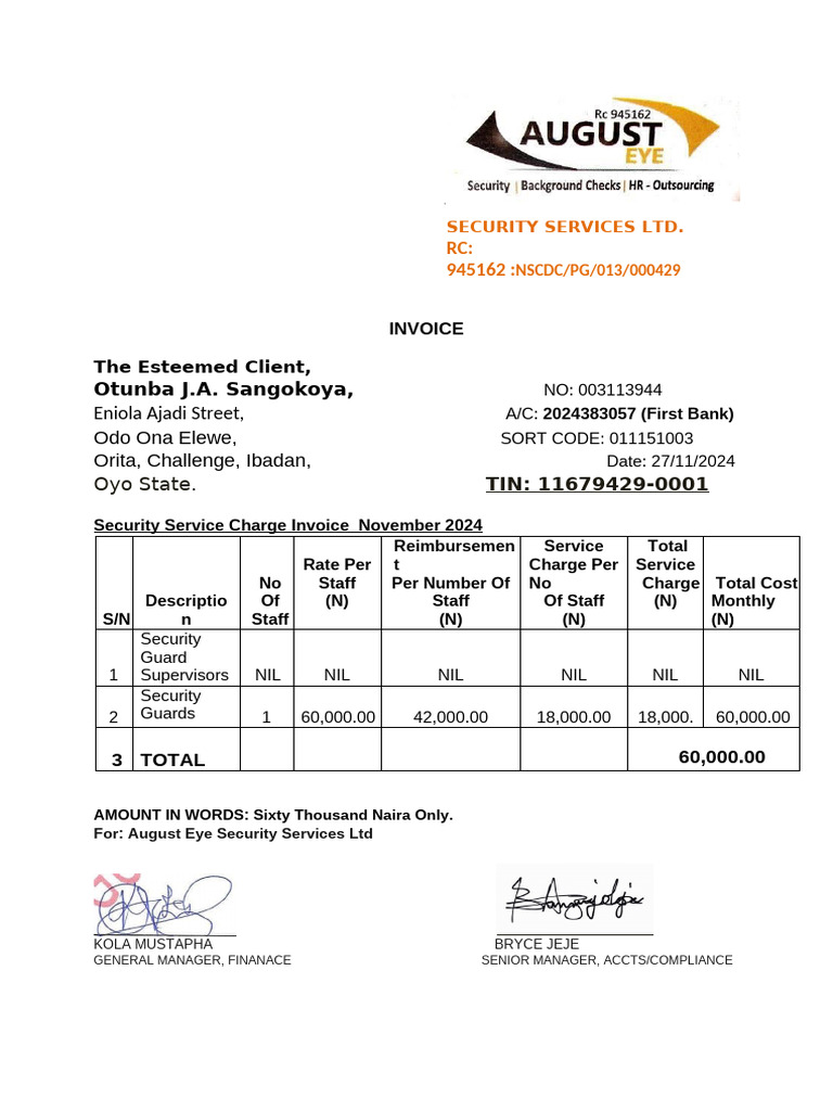 Security Service Invoice - Nov 2024 | PDF