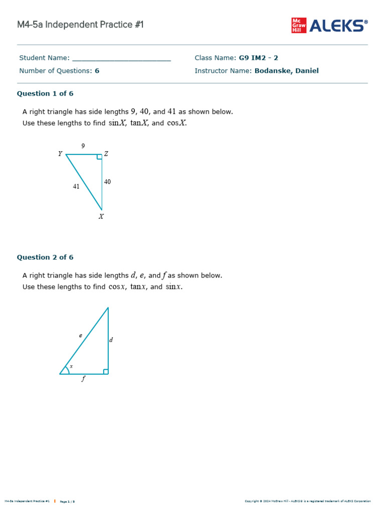 M4-5a Aleks | PDF | Trigonometric Functions | Triangle Geometry