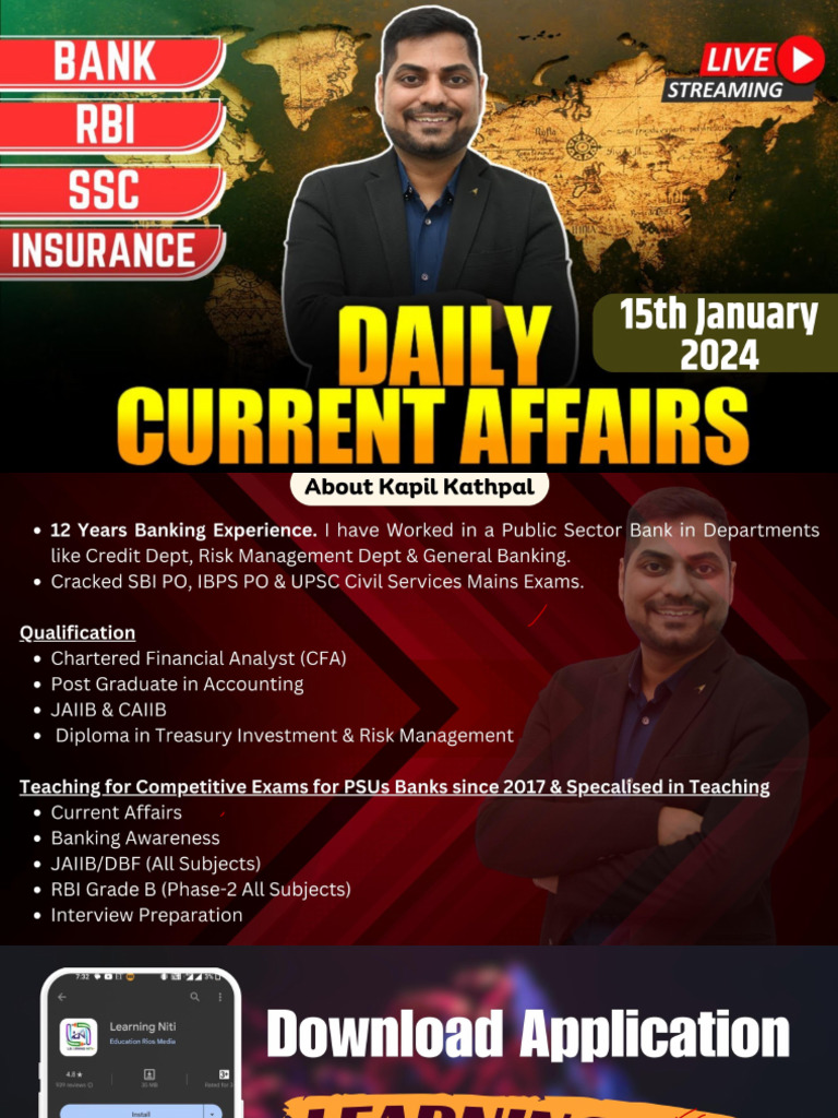 15th January 2024 Current Affairs by Kapil Kathpal Bilingual | PDF