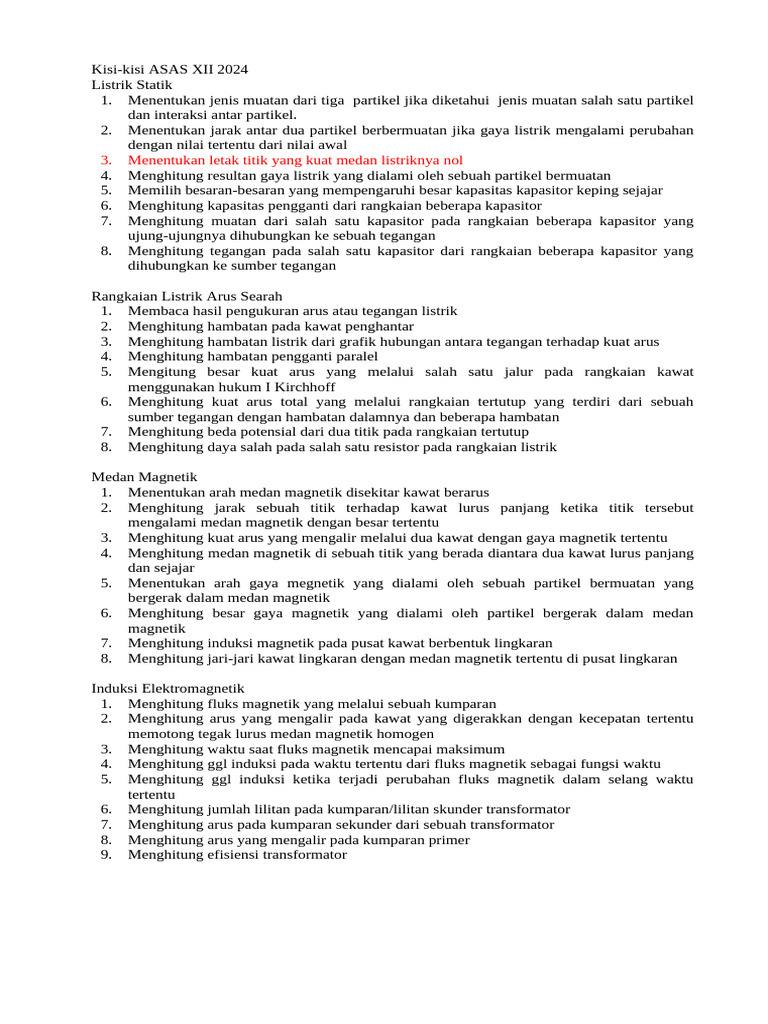 Kisi-Kisi ASAS XII 2024 | PDF