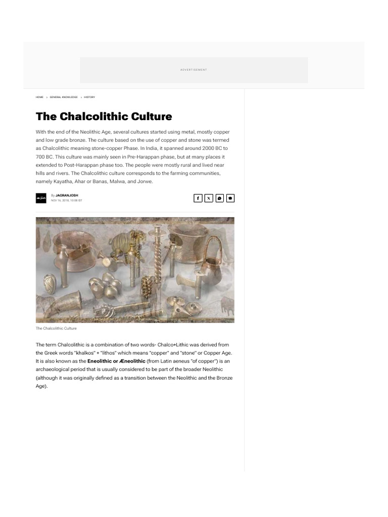 The Chalcolithic Ot Eneolithic or Aeneolithic or Copper Age | PDF
