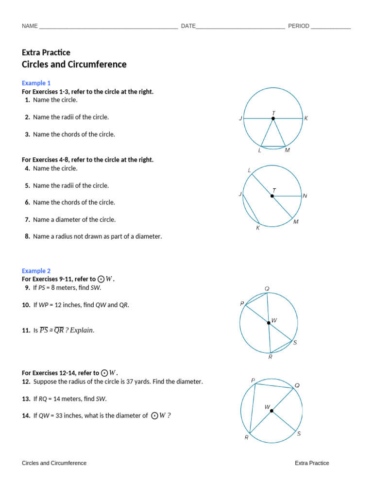 Circles and Circumference Exercises | PDF