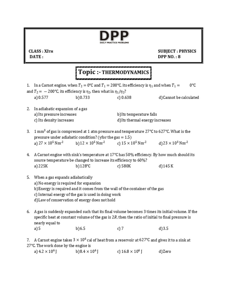 DPP - 8 | PDF | Gases | Heat