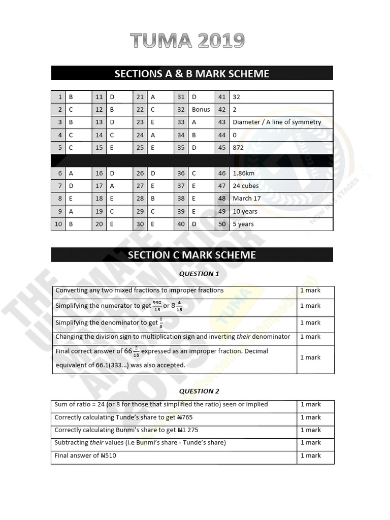Mark Scheme for Sections A, B, and C | PDF