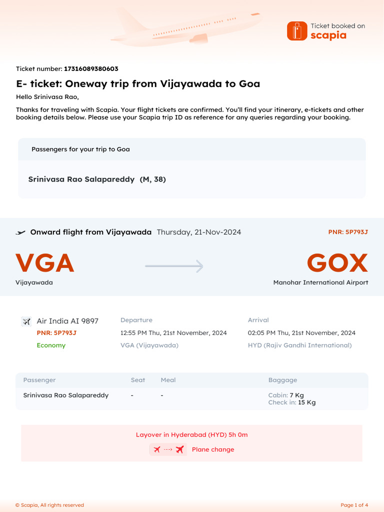 Scapia Booking Confirmation 17316089380603 | PDF | Airlines | Fee