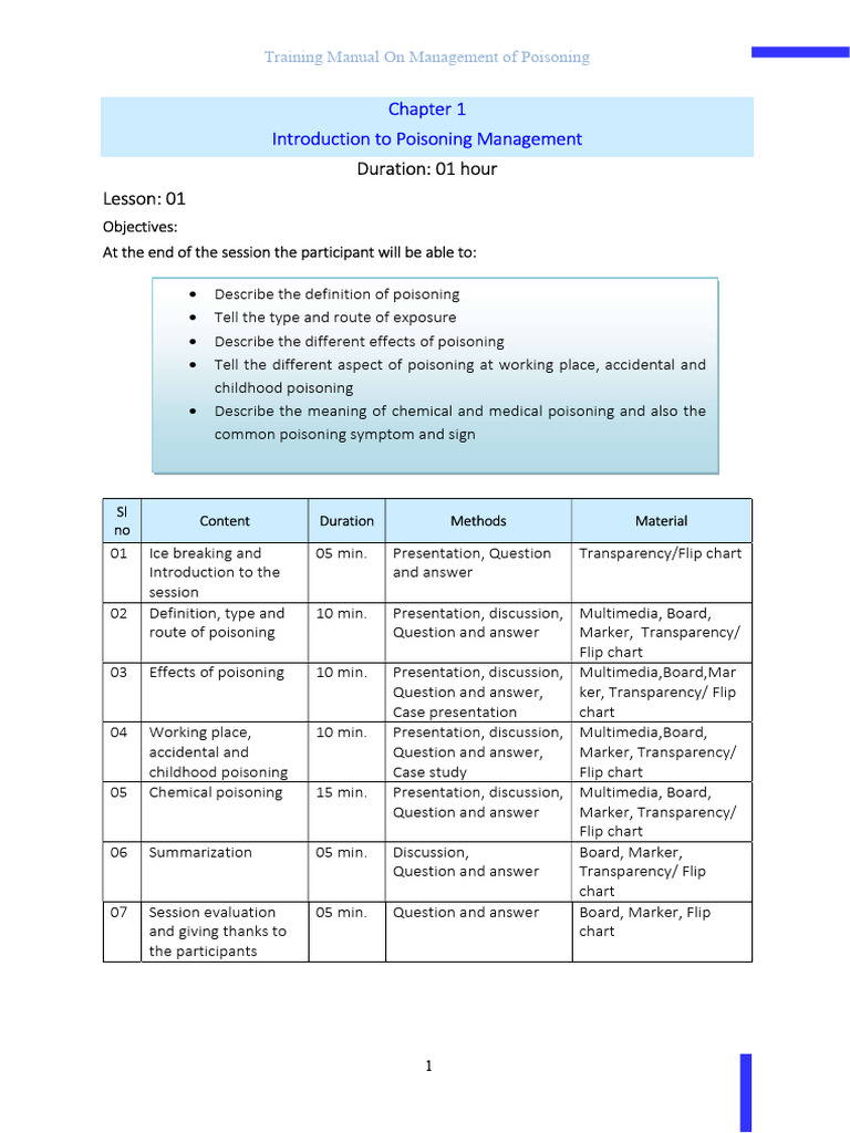 Traning Manual MANAGEMENT Poisoning | PDF | Blood Pressure | Breathing